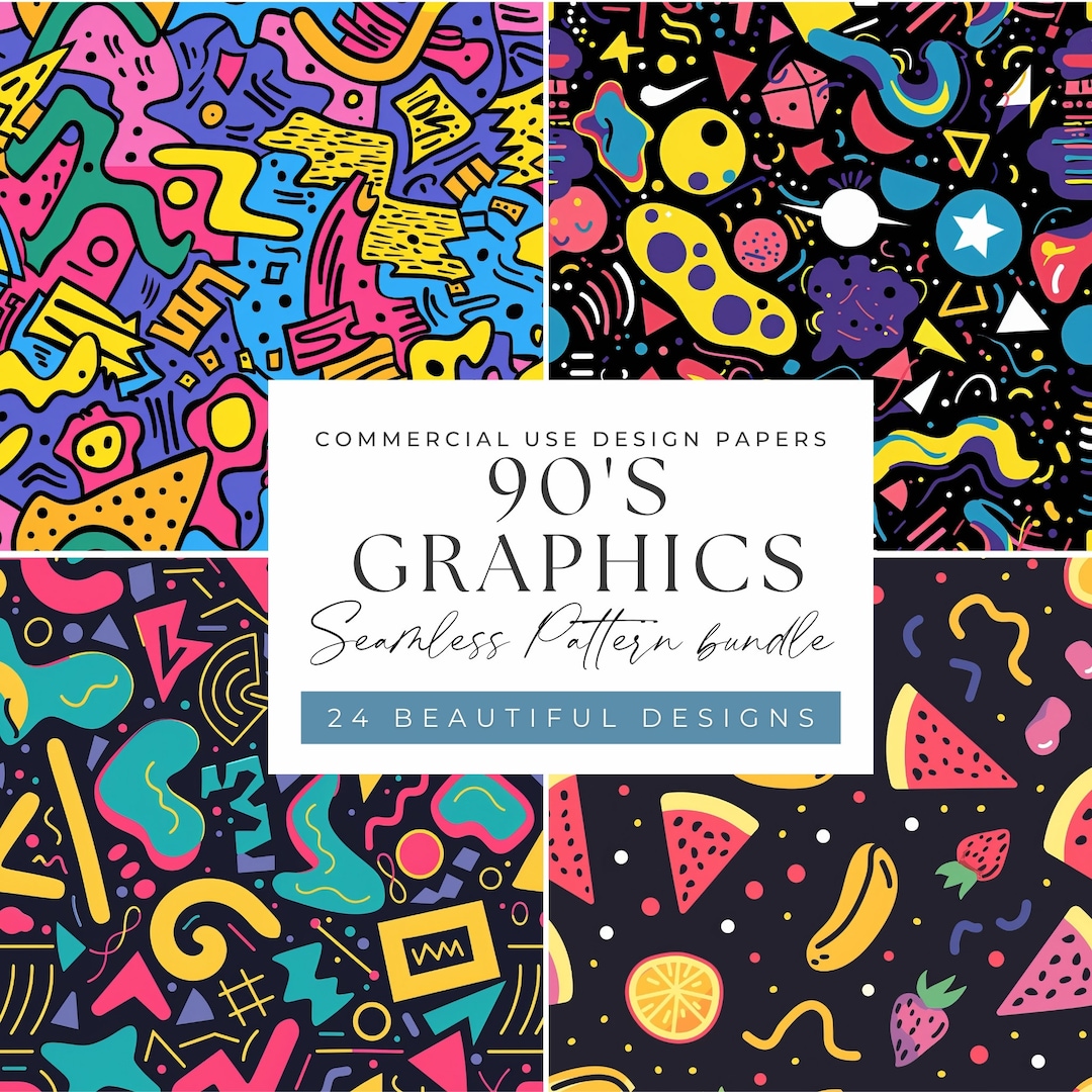 90s Graphics Seamless Pattern: Retro Digital Paper Pack (300 DPI Jpegs ...