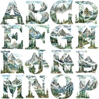 Watercolor Forest Alphabet Clipart | Woodland Letters & Mountains PNG ...