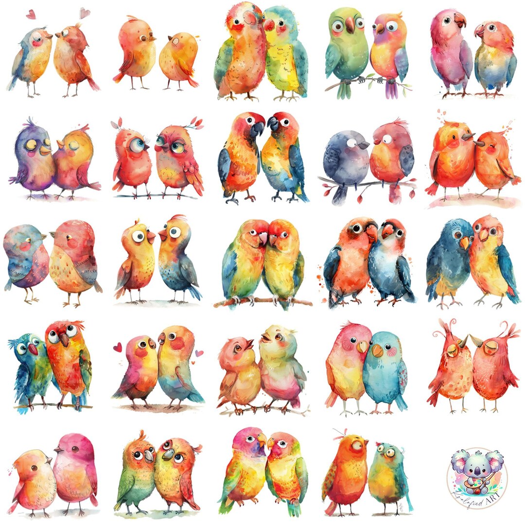 24 Quirky Cute Love Birds Clipart - High-resolution 300 DPI Pngs for ...