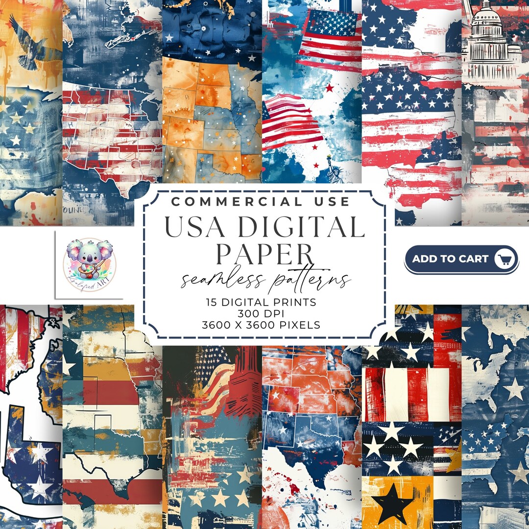 Patriotic 4th of July Digital Paper: 15 Seamless Patterns (300 DPI) - Etsy