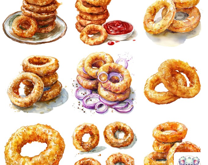 12 Watercolor Onion Rings Clipart PNGJPGPDF Digital Images Graphics ...