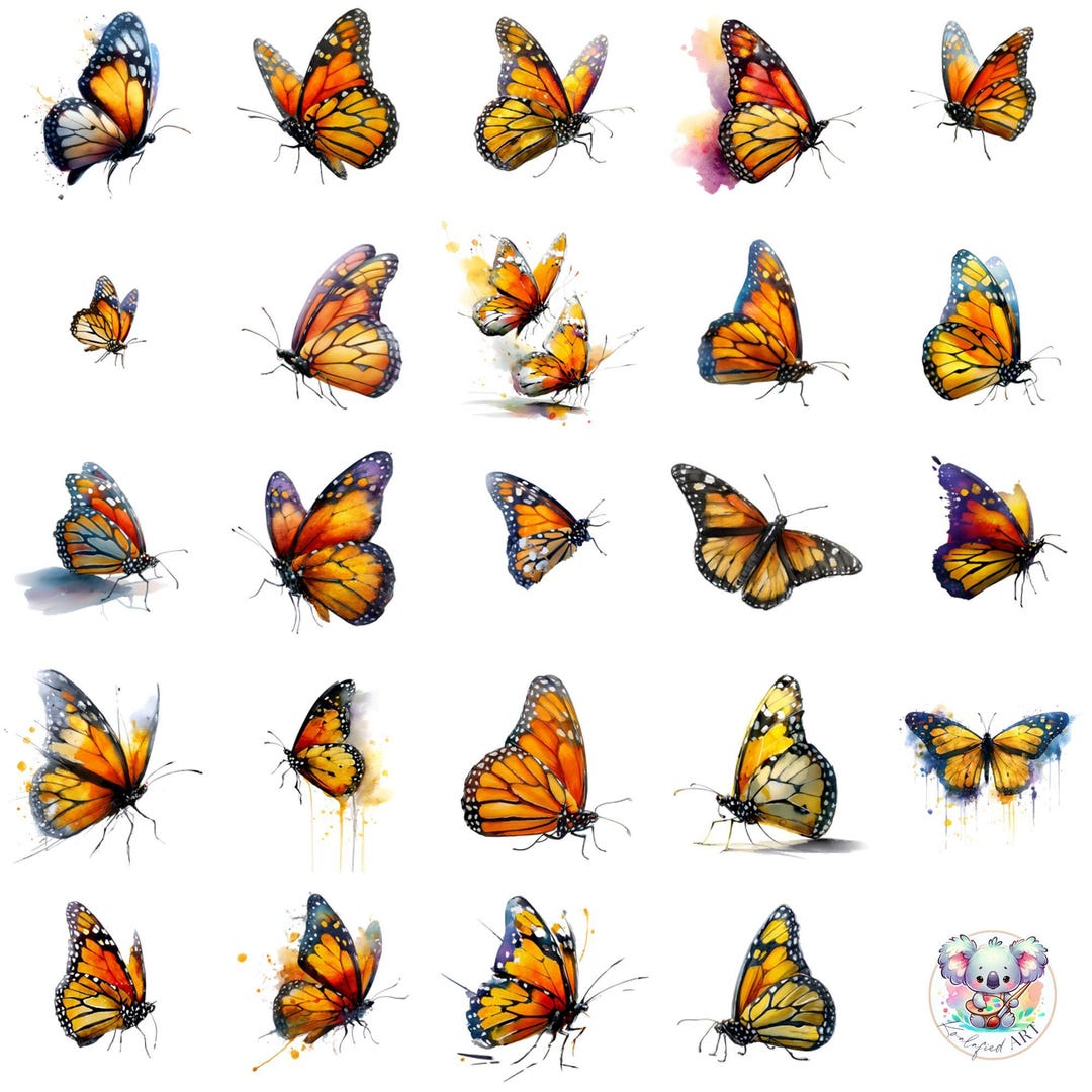 Watercolor Monarch Butterfly Clipart PNG, Spring Insect Art (digital ...