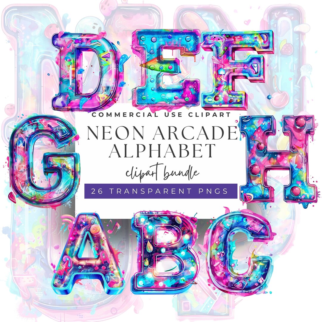 Neon Alphabet Clipart Set - 26 High-resolution 300 DPI Transparent Pngs ...