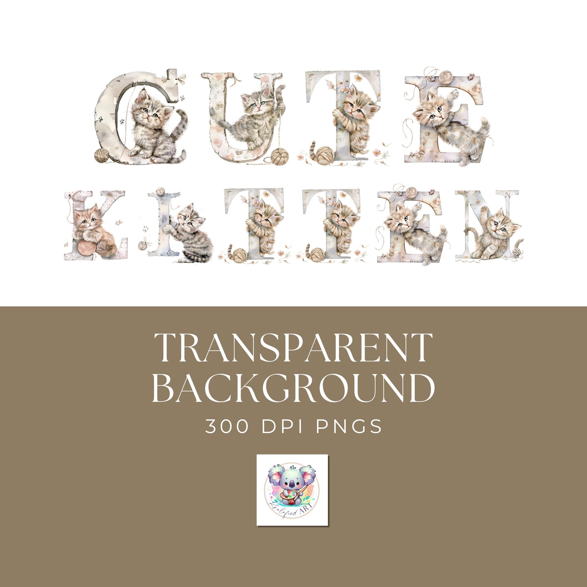 Playful Watercolor Cute Kittens Letter Alphabet Clipart 26 Unique Cat ...