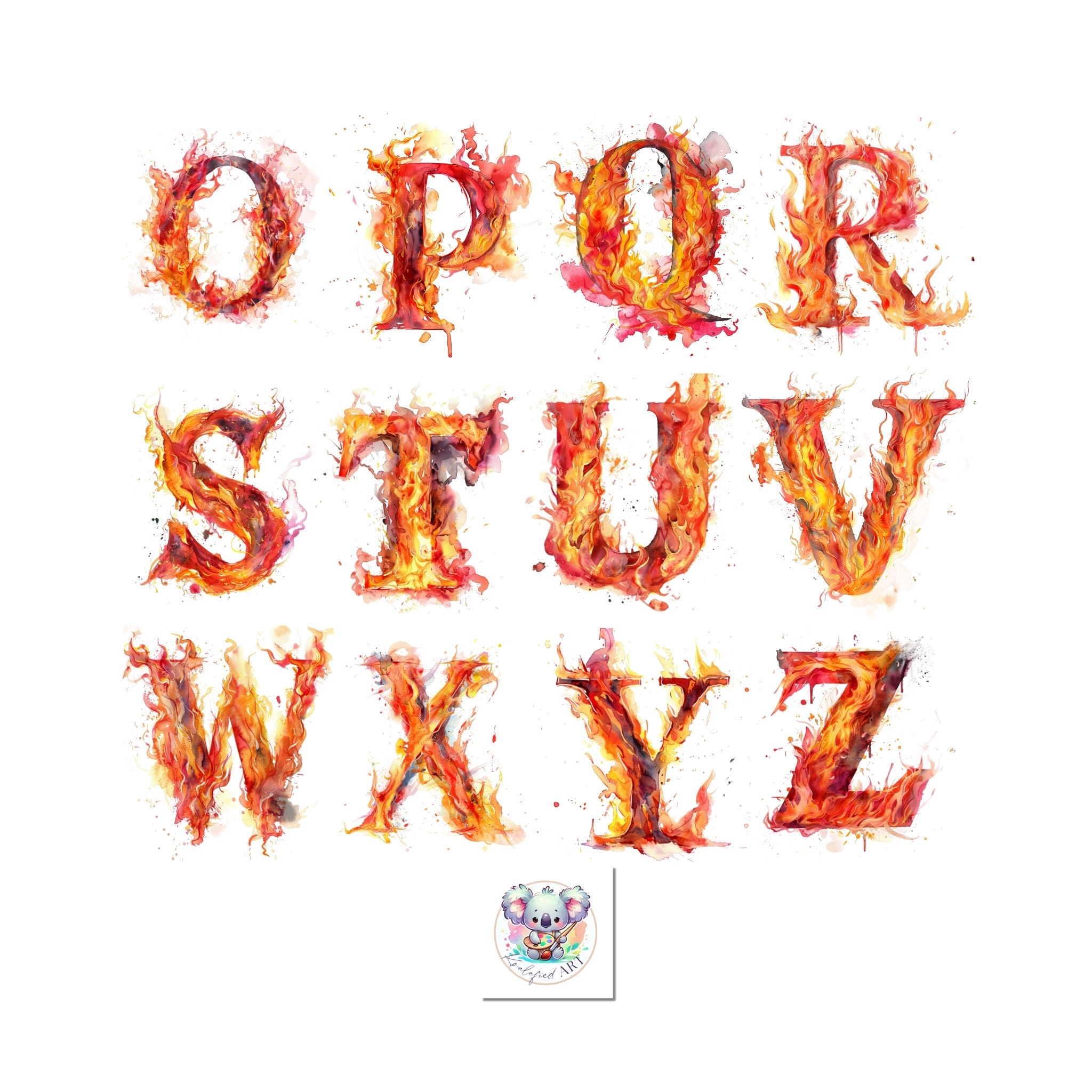 Blazing Abcs - Watercolor Fire Letters Alphabet Clipart - 26 Fiery Pngs ...