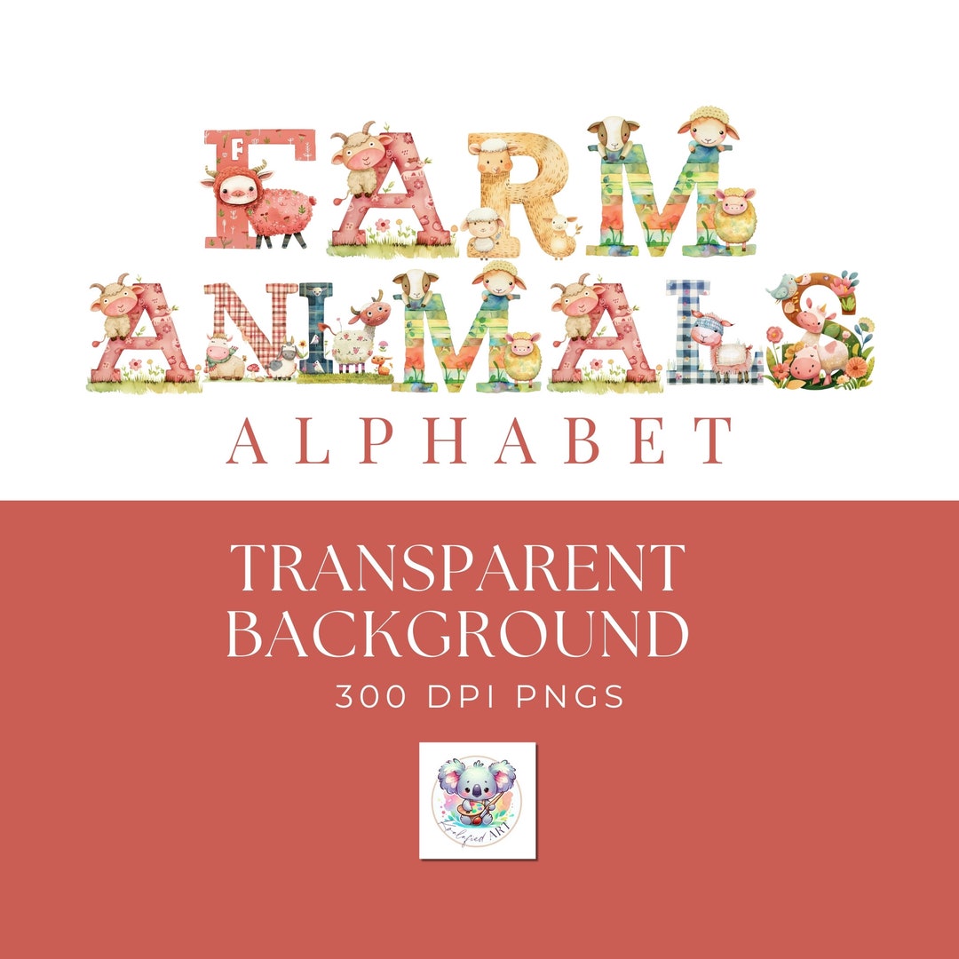 Rustic Alphabet Charm - 26 Farm Animals Clipart Letters - High ...