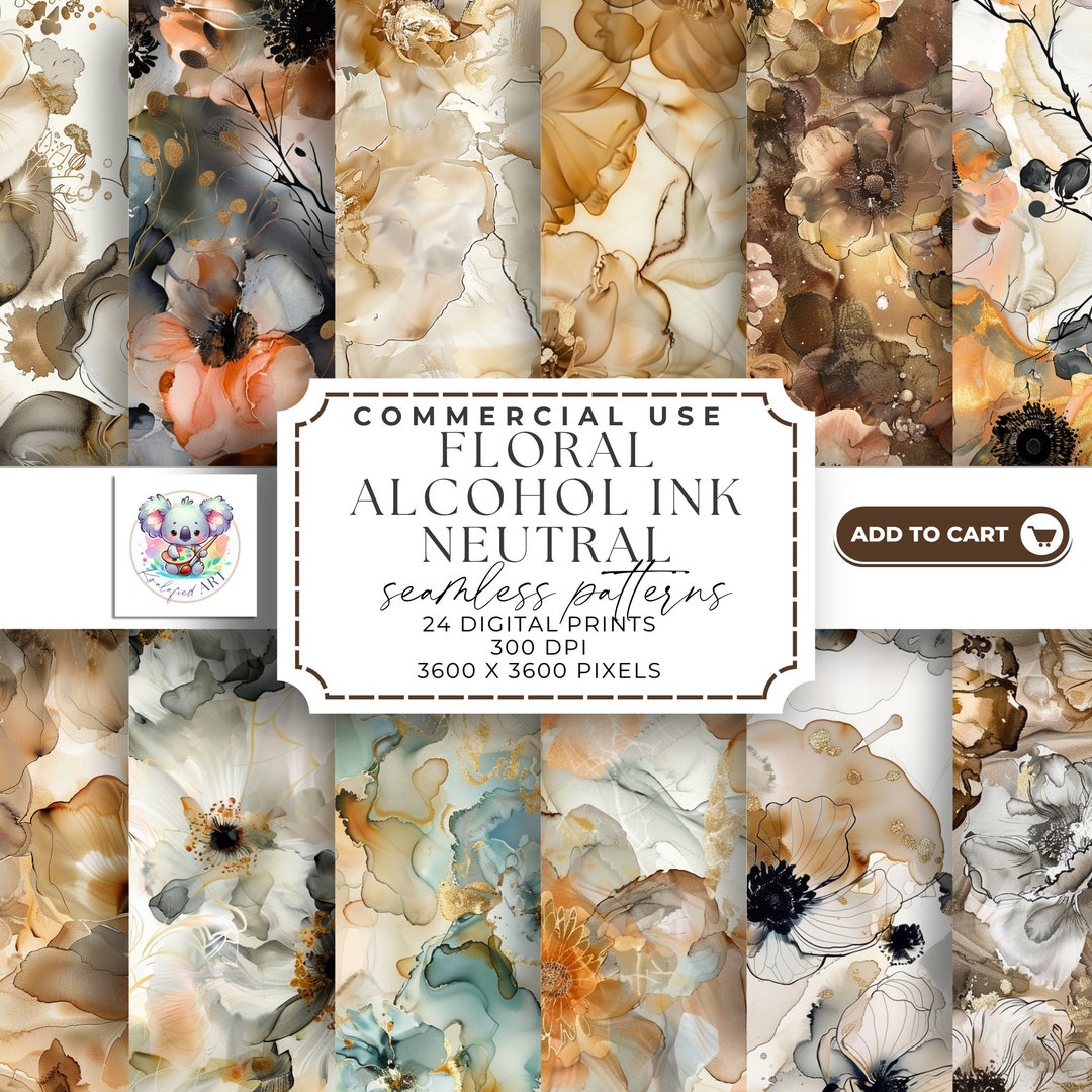 Watercolor Floral Alcohol Ink Patterns: Neutral Seamless Digital Paper ...