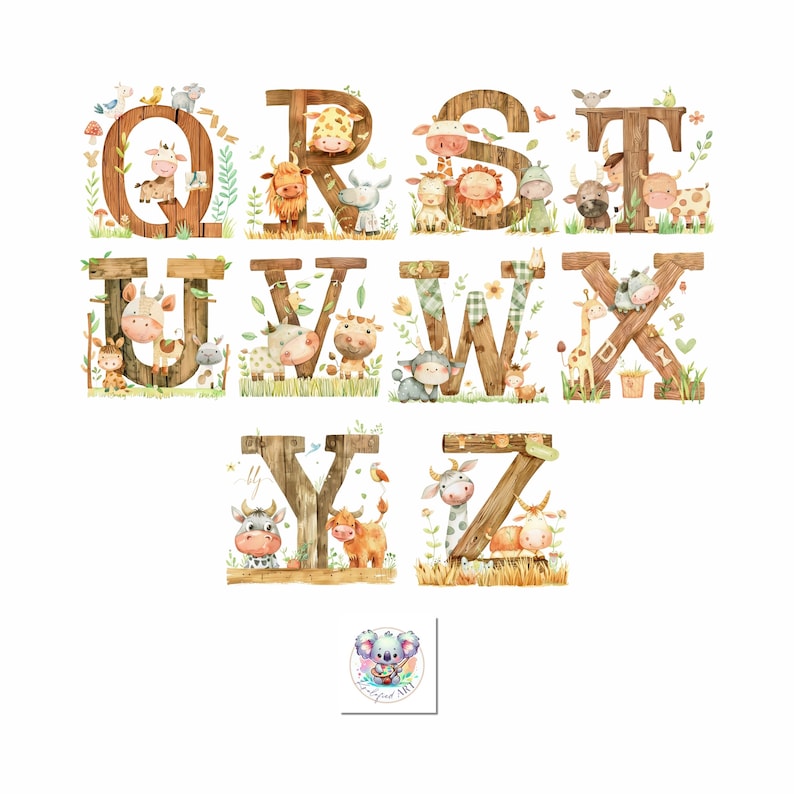 Homestead Letters Farm Animals Alphabet Clipart 26 Charming Pngs for ...