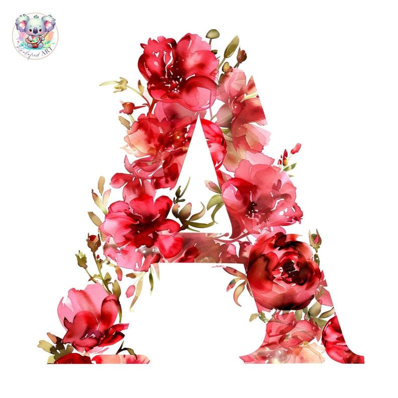 Red Roses Alphabet Clipart: Floral Letters A to Z for Crafts - Etsy