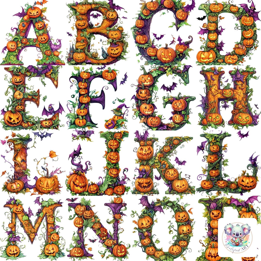 Halloween Alphabet Clipart: Spooky Pumpkin Letters (PNG Digital ...