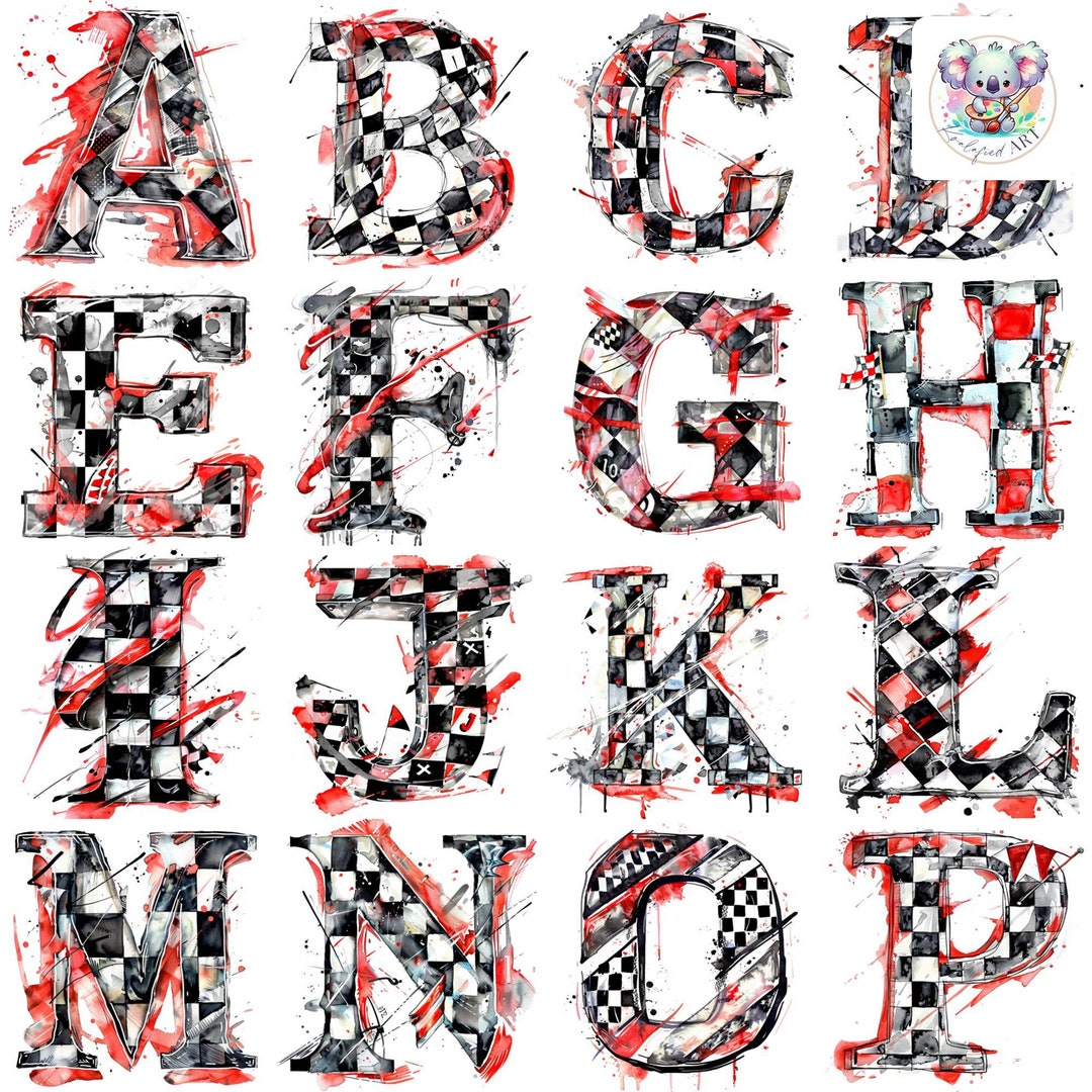 Checkered Flag Racing Alphabet Clipart Pngs: 26 High-quality Letters ...