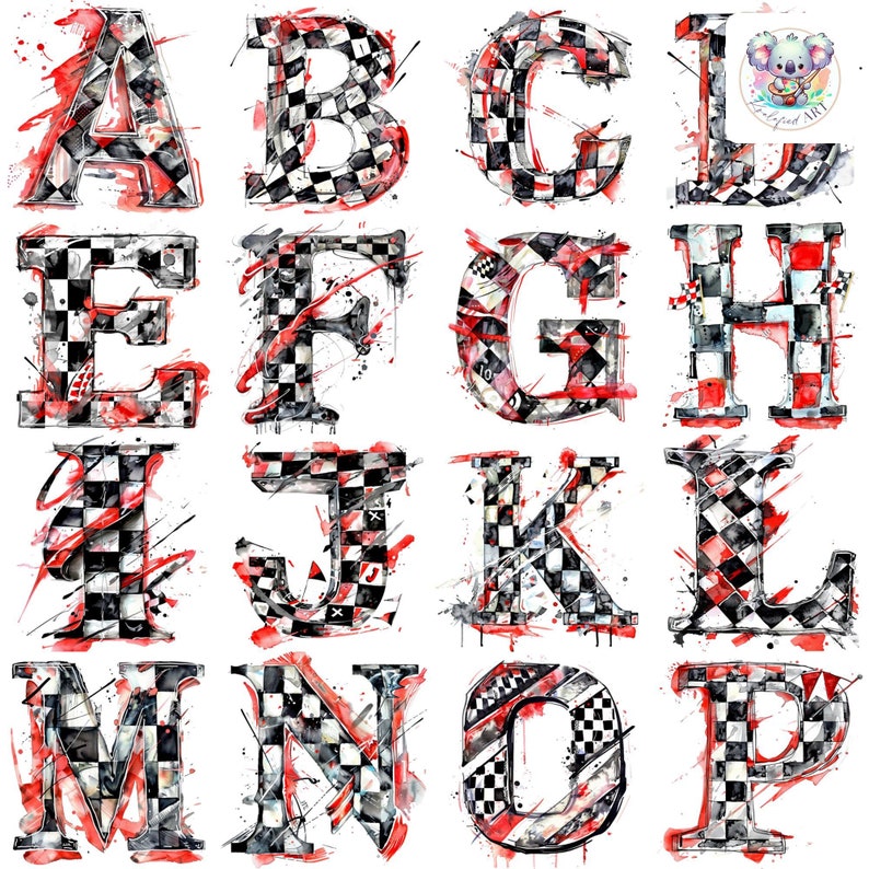 Checkered Flag Racing Alphabet Clipart Pngs: 26 High-quality Letters ...