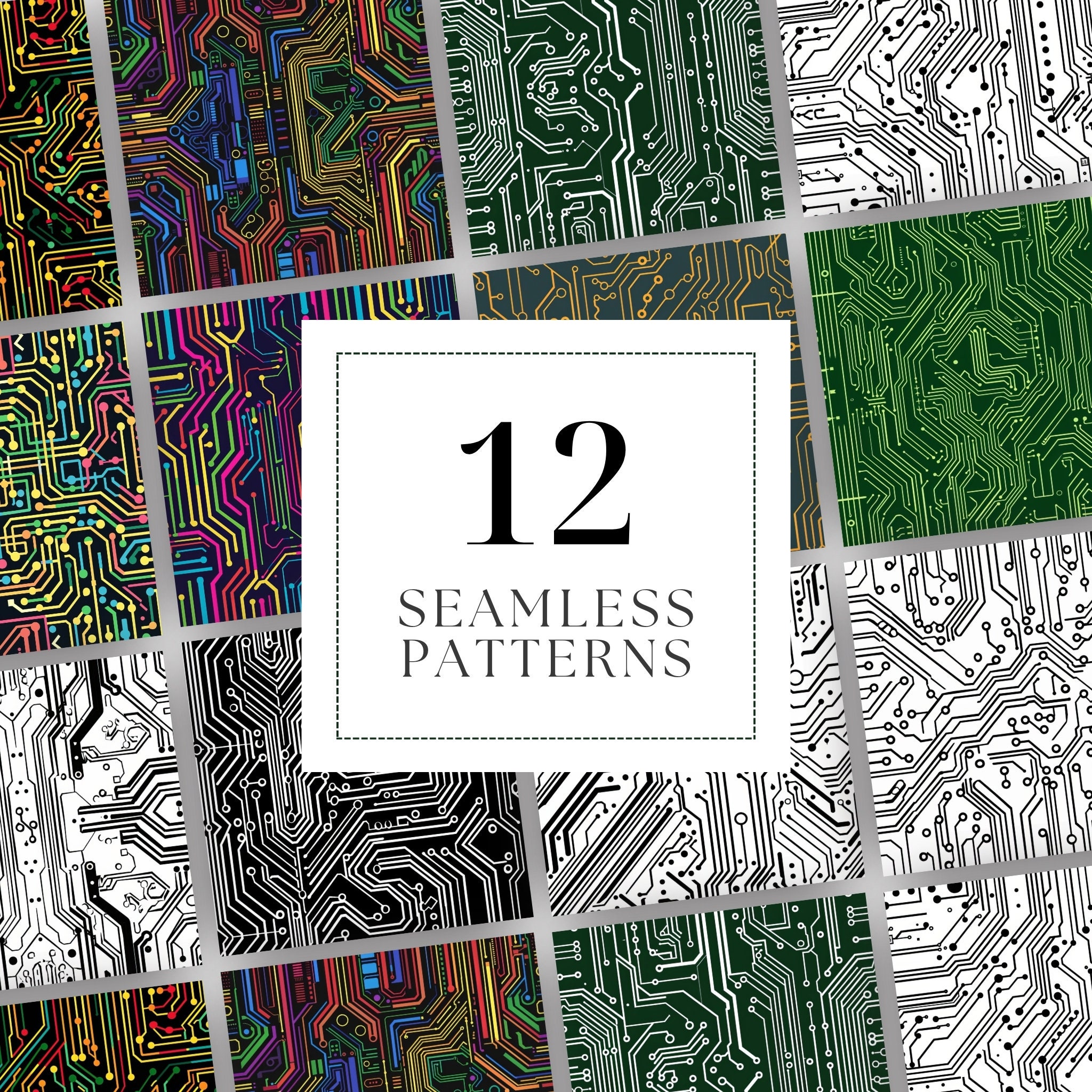 Electronic Seamless Patterns Circuit Board - 12 JPEG Set, High ...