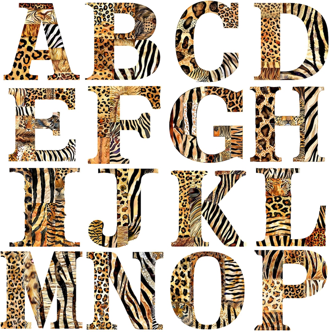 Watercolor Animal Print Alphabet Clipart: Exotic PNG Letters (300 DPI ...