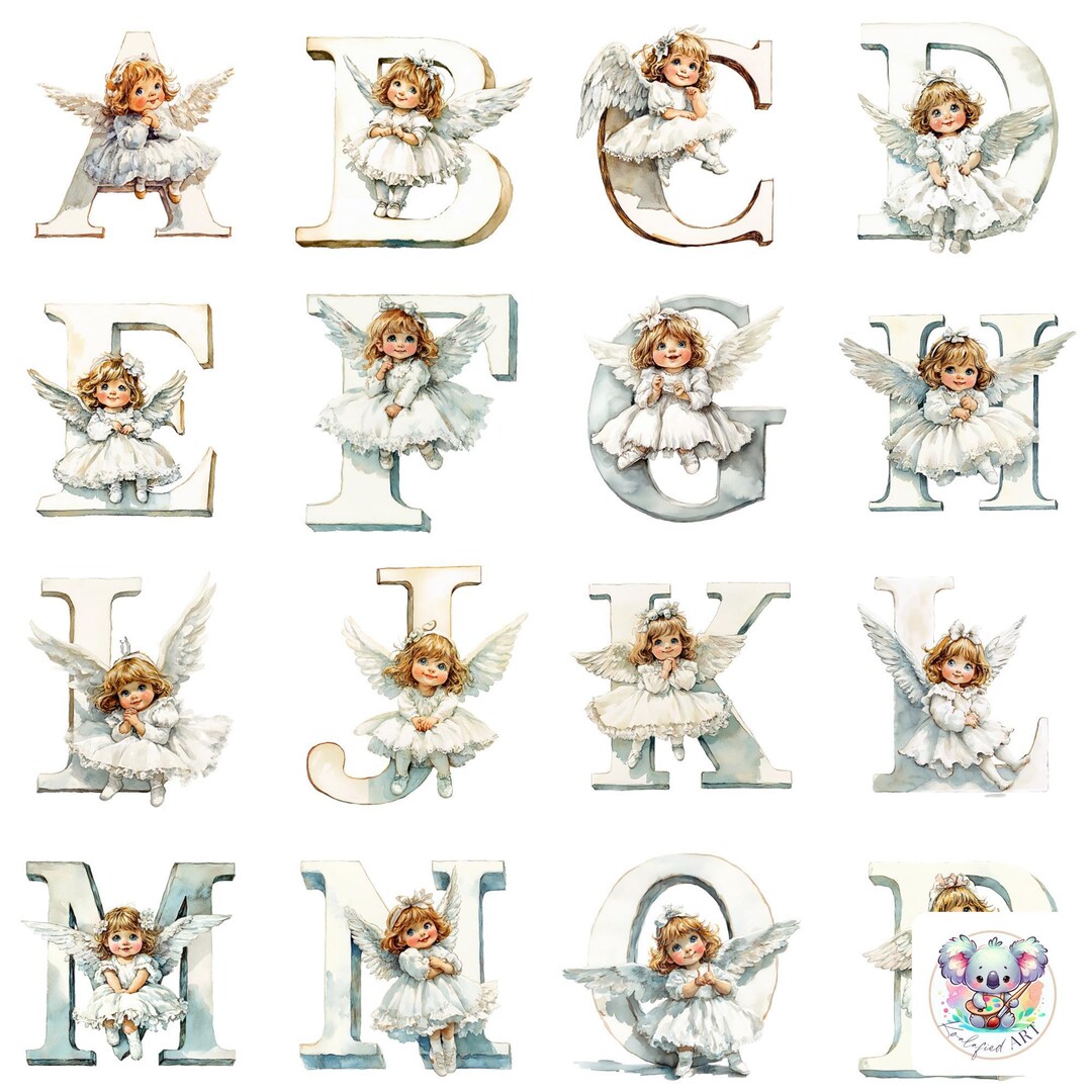 Angel Alphabet Clipart: 26 Elegant Letters (PNG Digital Download) - Etsy