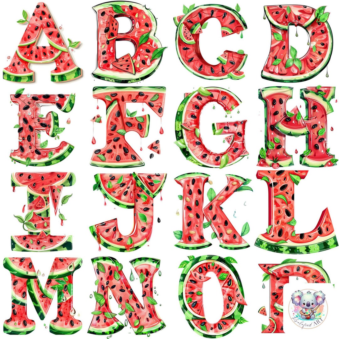 Juicy Summer Fun: 26 Watermelon Alphabet Letter Alphabet Cliparts Pngs ...