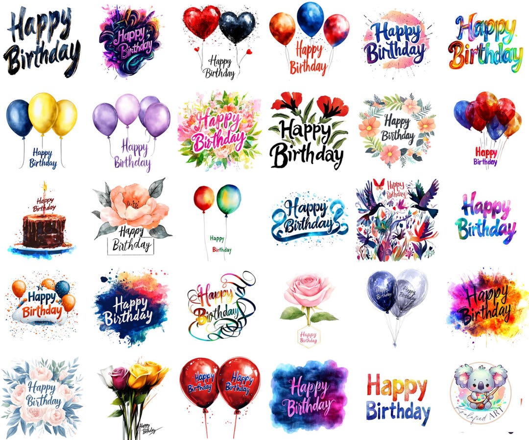 Watercolor Happy Birthday Clipart: PNG Art for Cards (digital Download ...