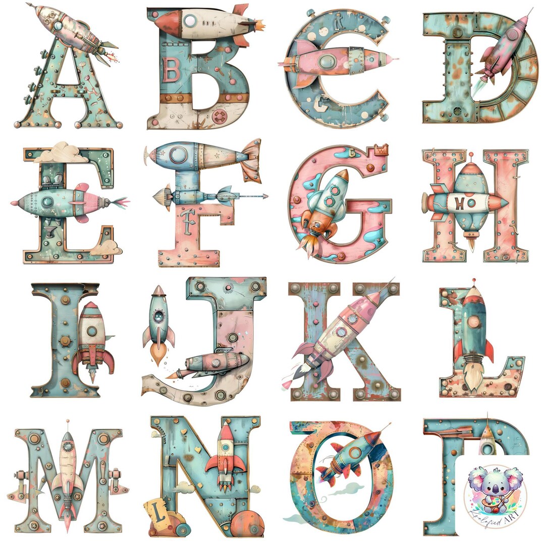 Rocket Ship Alphabet Cliparts: Space-themed Letter Designs (pngs) - Etsy