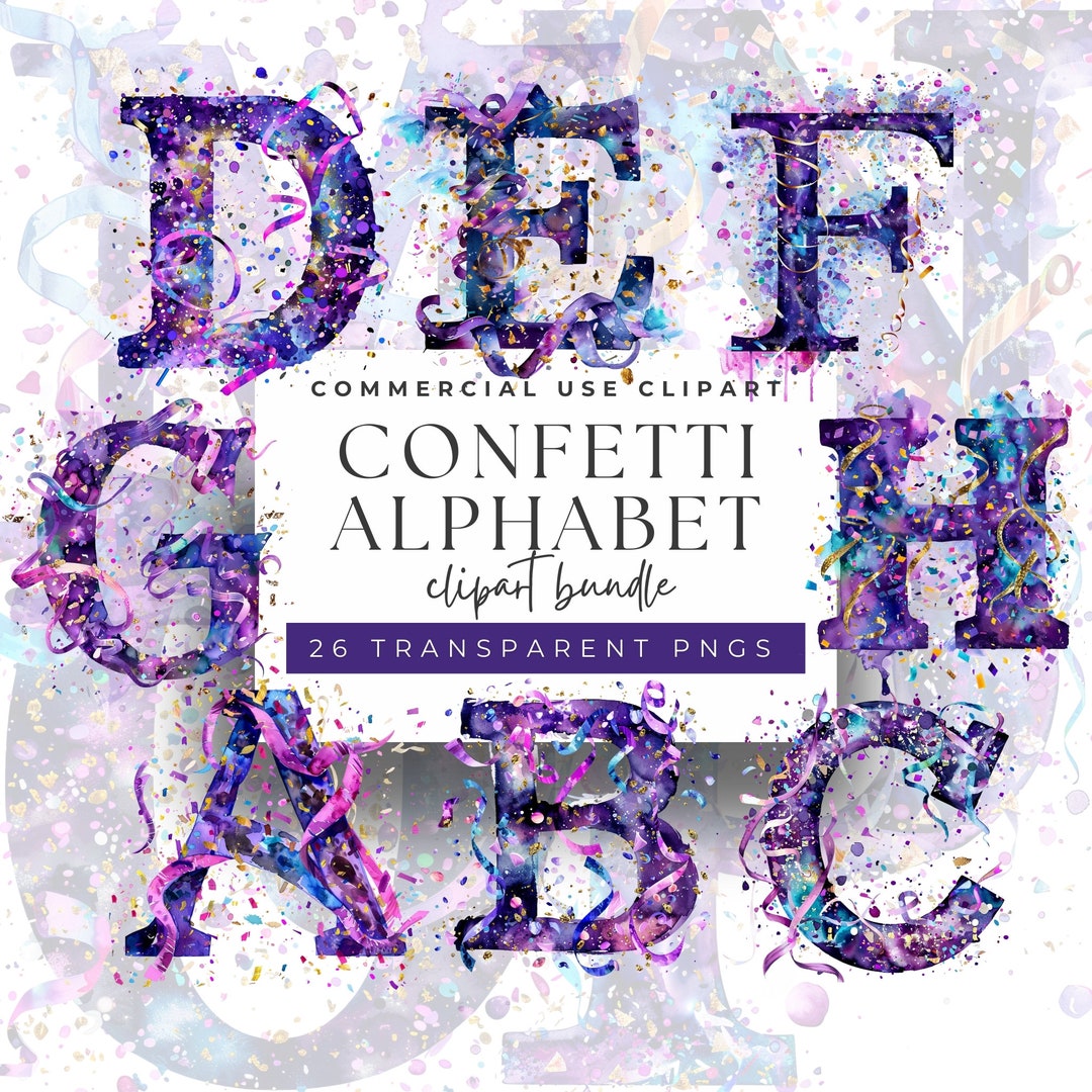 Festive Confetti Party Alphabet Letter Cliparts Pngs: 26 Colorful 300 ...