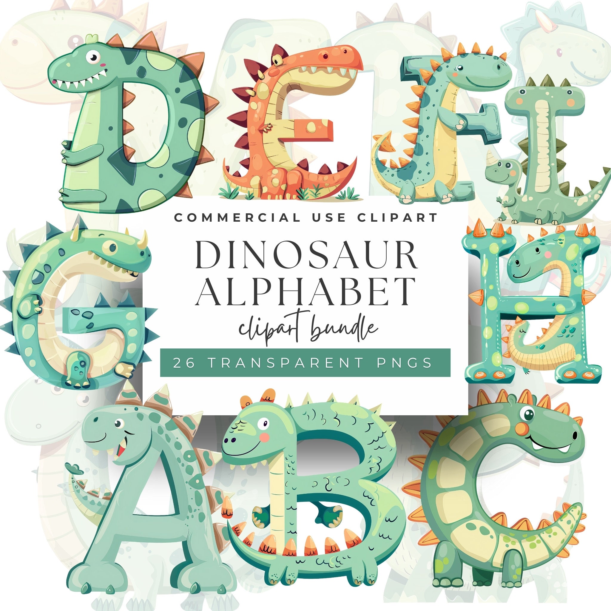 Dinosaur Alphabet Clipart Transparent Pngs A to Z Dino Letters ...