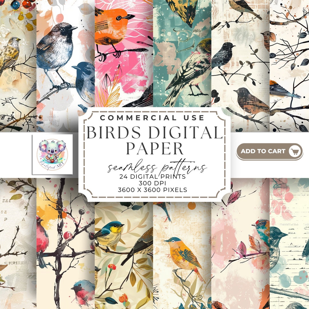 Birds Seamless Pattern Digital Paper: 24 Prints (300 DPI) - Etsy