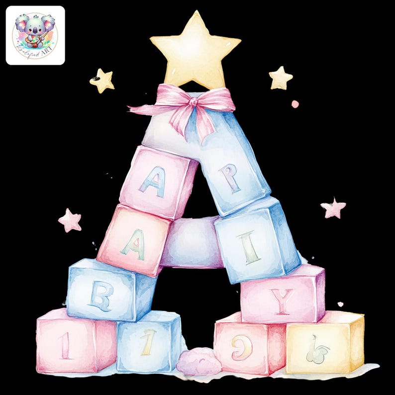 Nursery Alphabet Clipart Bundle, Pastel Letters, Baby Shower Decor ...