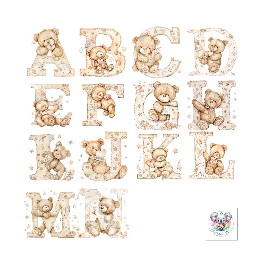 Teddy Bear Whimsy - Watercolor Letter Alphabet Clipart for Kids - Etsy