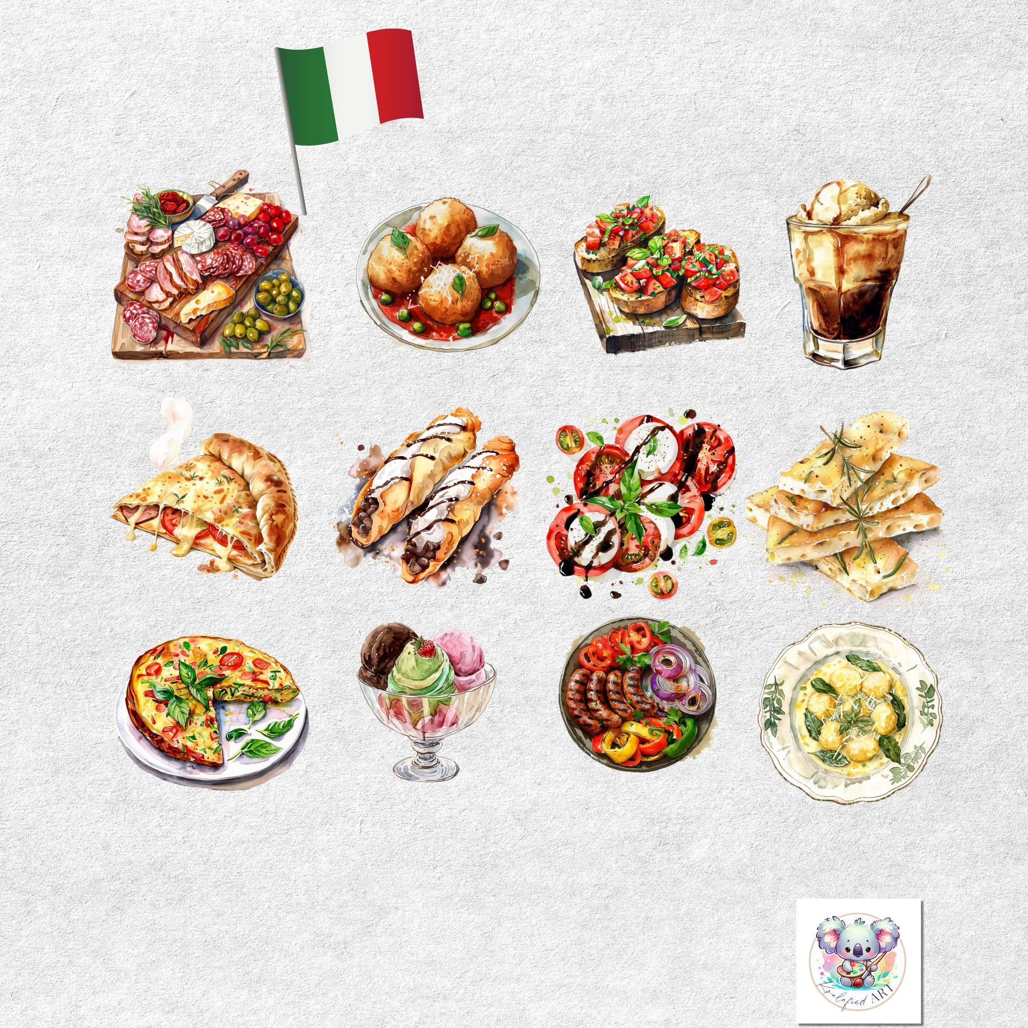 Classic Italian Food Watercolor Clipart Bundle 20 Pngs for Gourmet ...