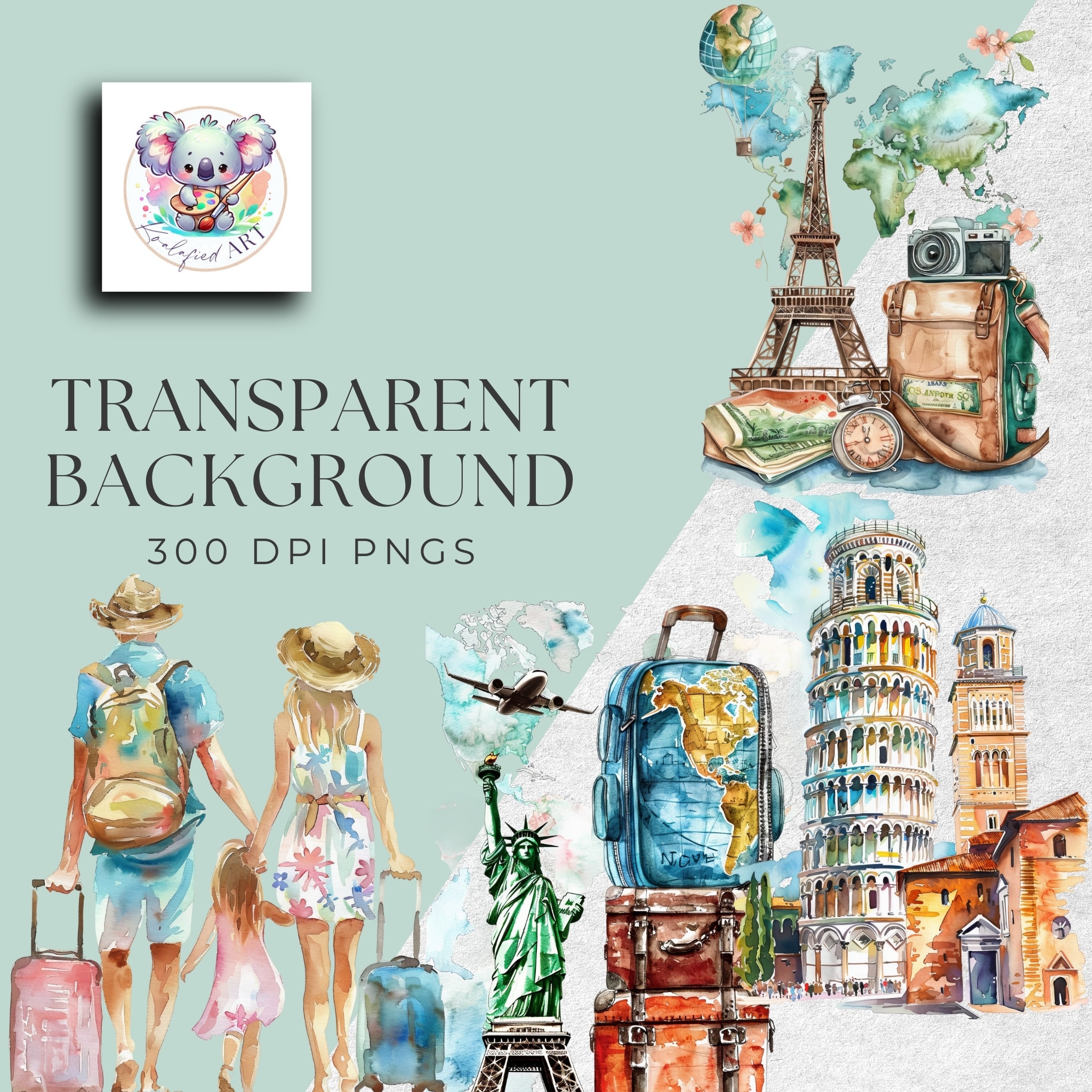 Scenic Watercolor Travel Clipart Transparent World Icons 4 Transparent ...