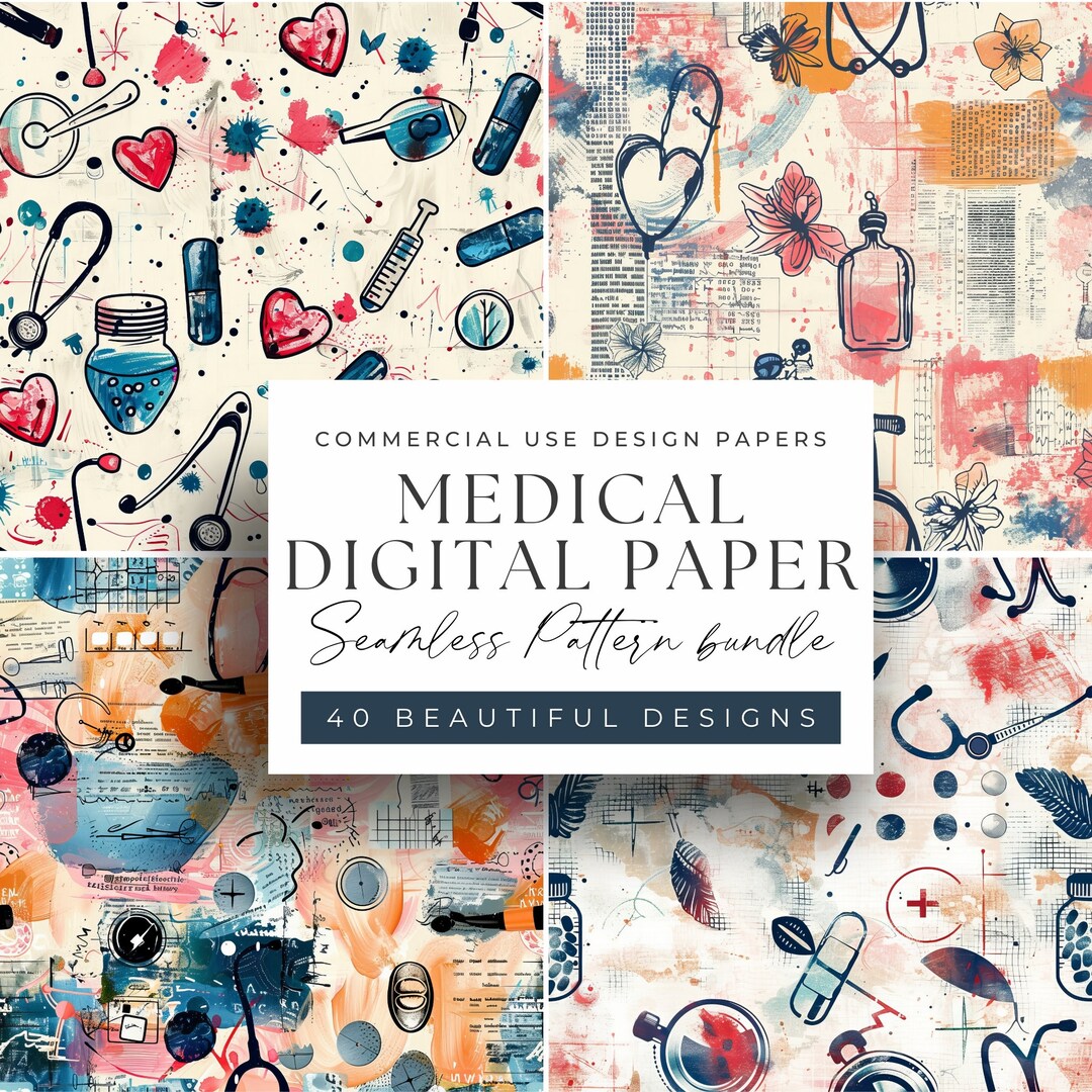 Medical Motifs - 40 Watercolor Digital Medical Seamless Paper Patterns ...