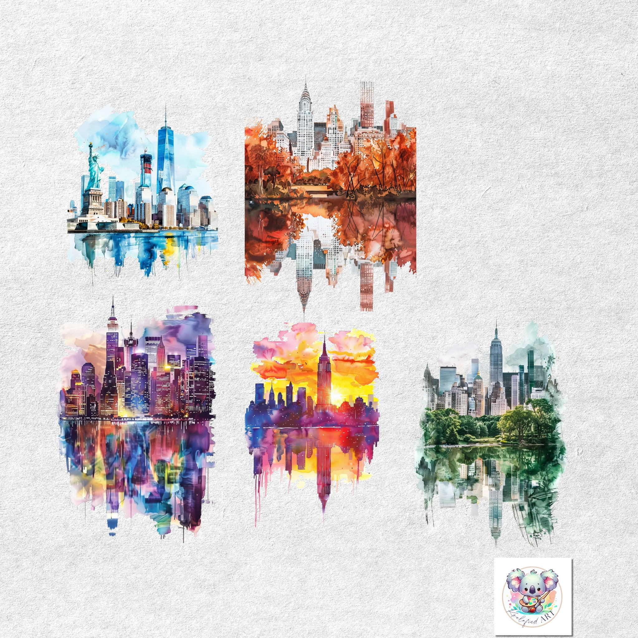 New York Skyline Watercolor Clipart 4 Seasons Bundle 10 Watercolor ...
