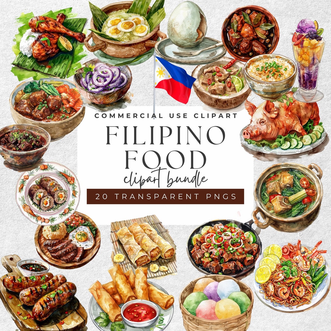 Watercolor Filipino Feast Clipart - 20 Exquisite Food Pngs | 300 DPI ...