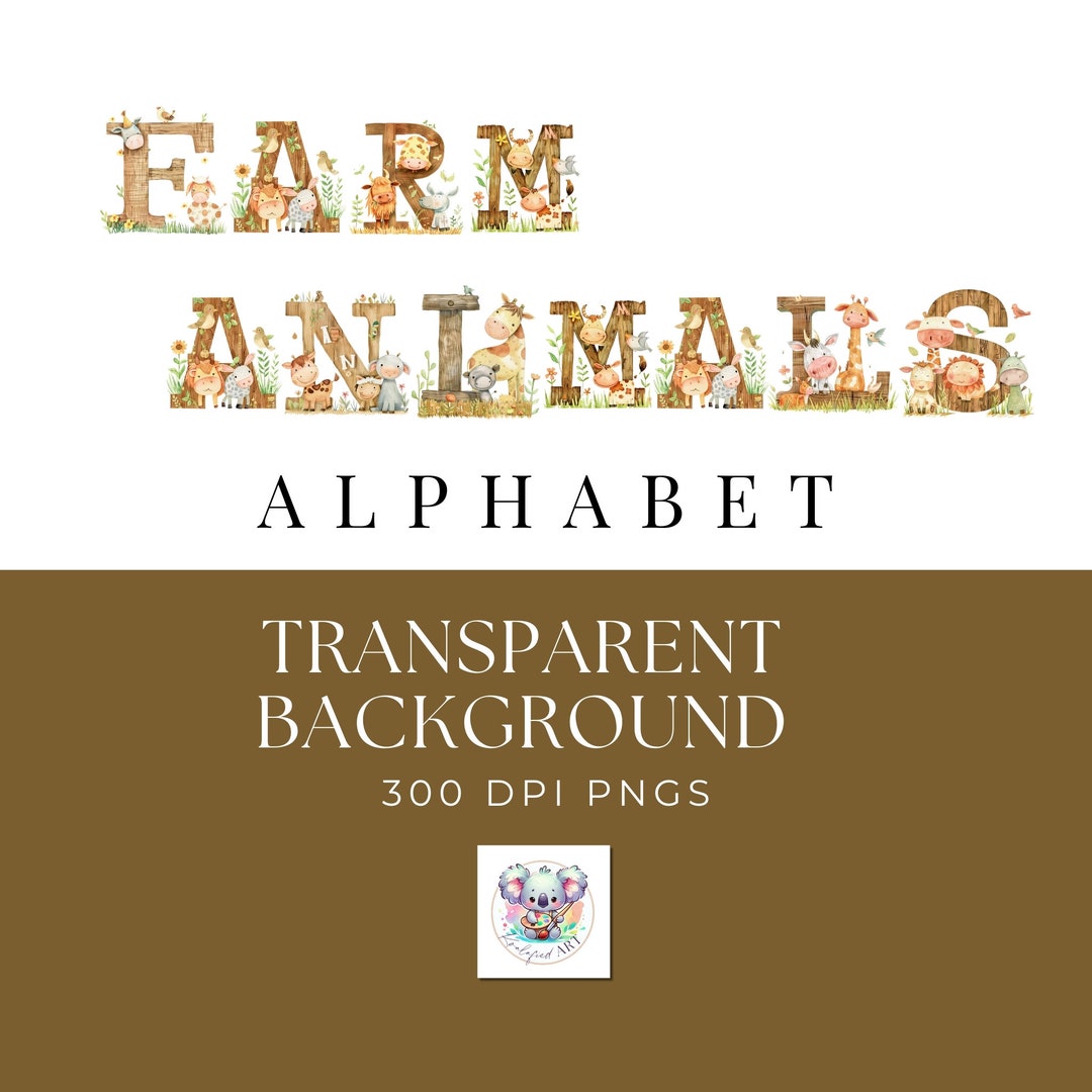 Farm Animals Alphabet Clipart: Nursery Decor Pngs (300 DPI) - Etsy
