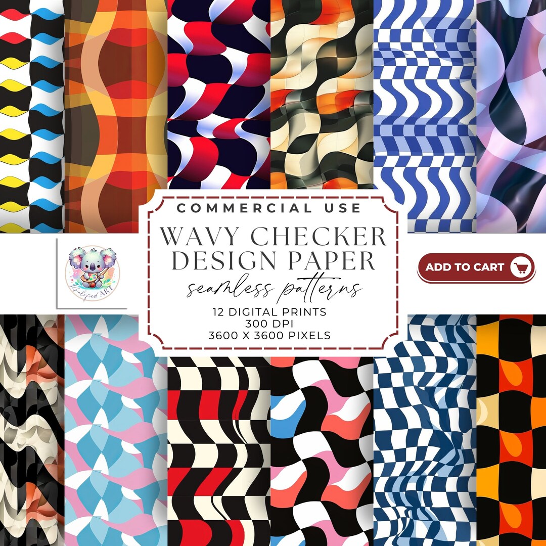 Wavy Checker Pattern Pack: 12 Hi-res Jpegs, Seamless Design (300 DPI ...