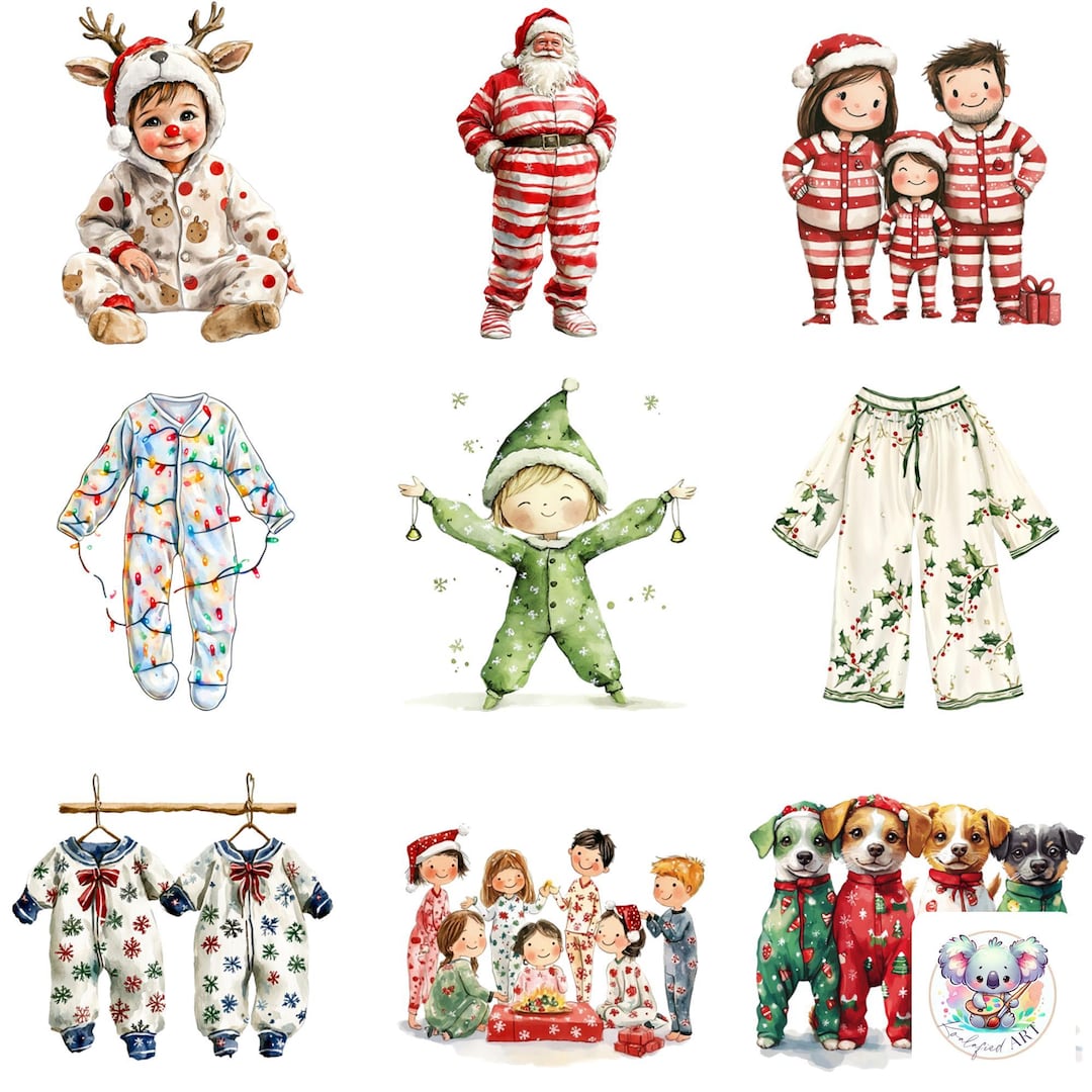 Watercolor Christmas Pajama Clipart PNG: 36 Festive Designs for Holiday ...