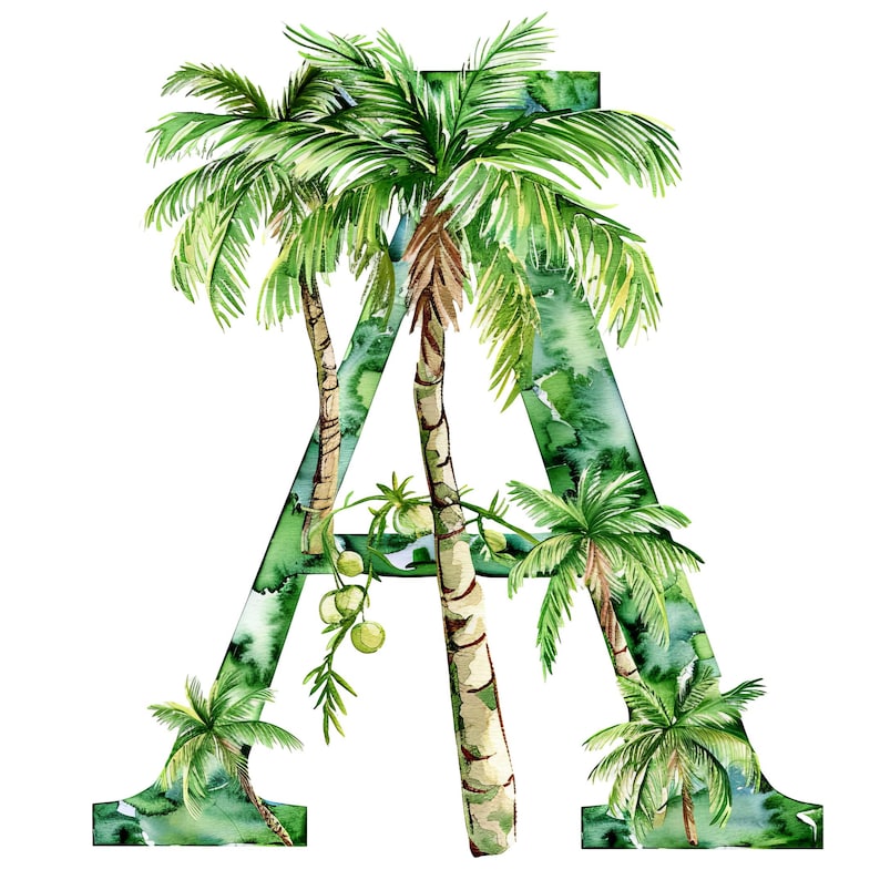 Watercolor Palm Trees Letter Alphabet Cliparts Pngs Set 26 High-quality ...