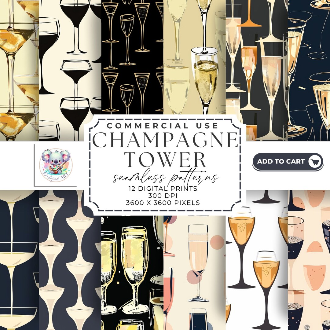 Champagne Tower Digital Paper: Elegant Toast Seamless Patterns (digital ...