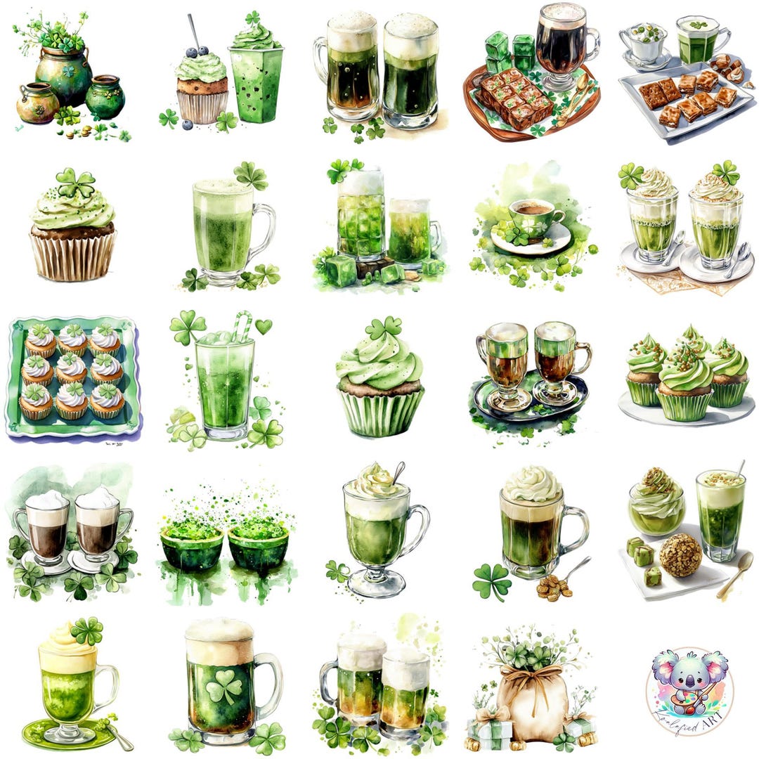 Watercolor St Patrick's Day Treat Clipart: Irish Desserts & Drinks (PNG ...
