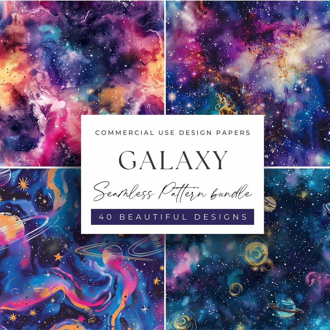 Galactic Wonders - 40 Watercolor Galaxy Seamless Pattern Digital Papers ...