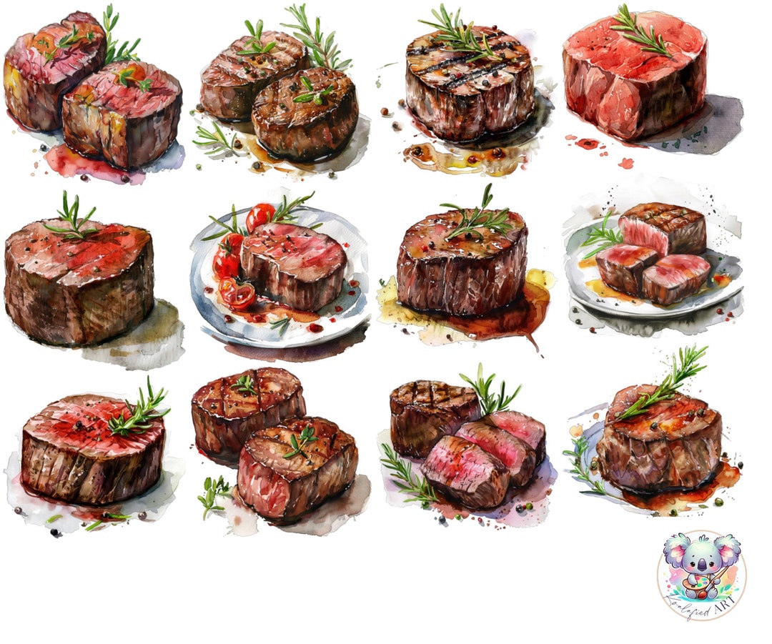 Watercolor Filet Mignon Clipart: Gourmet Steak Illustrations (PNG) - Etsy