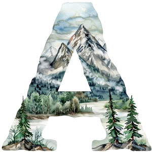 Watercolor Mountain Alphabet Clipart: 26 PNG Letters (digital Download ...