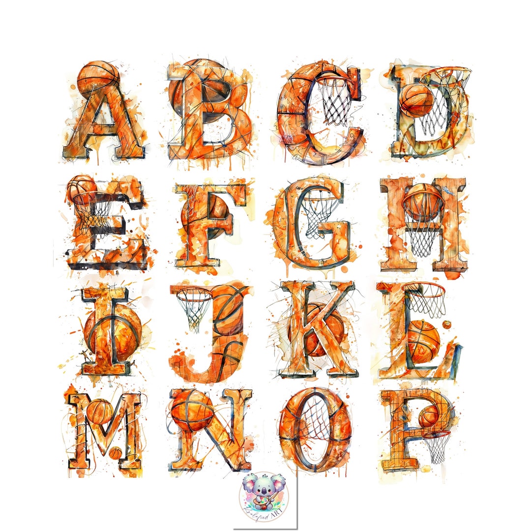 Basketball Alphabet Clipart: Watercolor Letters - Sports Theme Art - Etsy