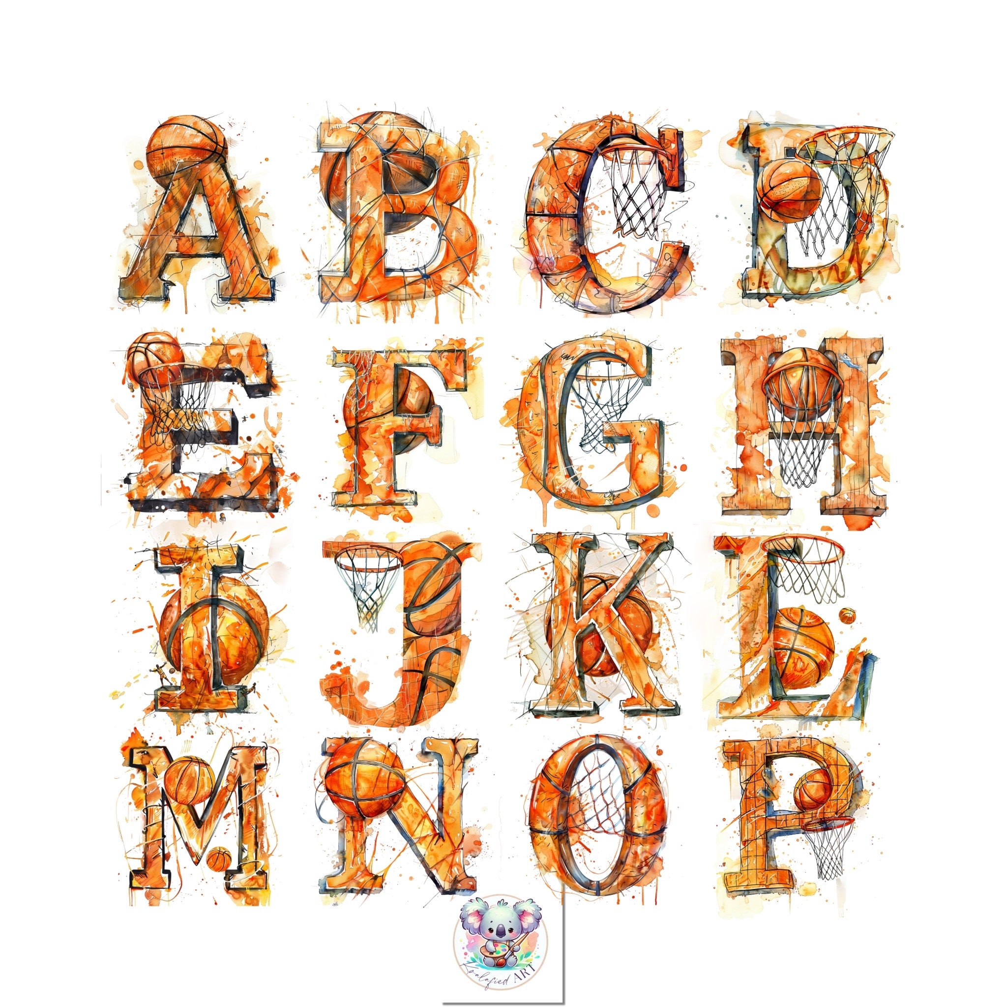 Basketball-themed Abcs Watercolor Letter Alphabet Clipart Collection ...