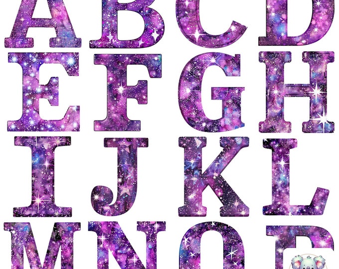 Purple Glitter Letters and Numbers, Purple Glitter Alphabet, Purple ...