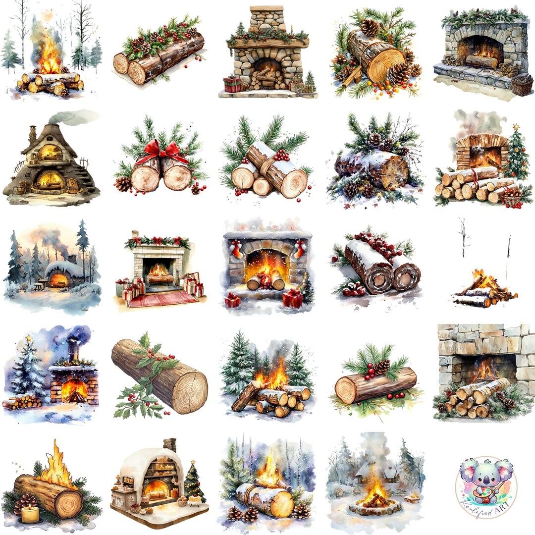 Watercolor Yule Log Clipart: Whimsical Winter PNG (digital Download) - Etsy
