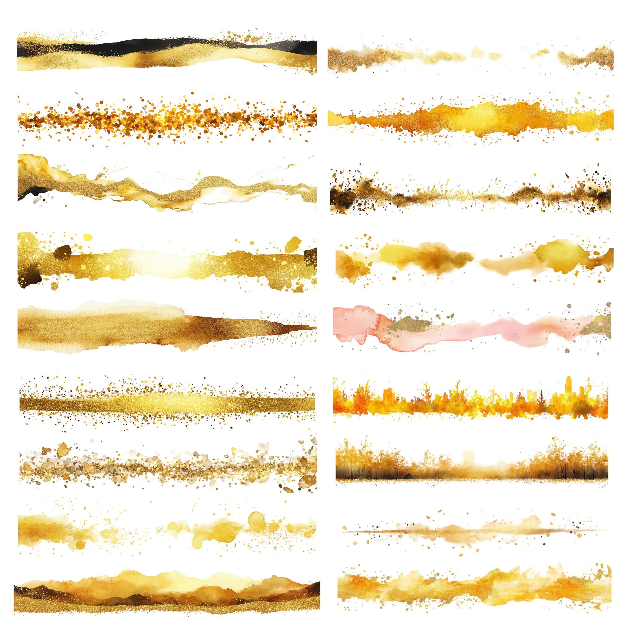 Watercolor Gold Glitter Border Clipart: Elegant Brush Strokes (PNG) - Etsy