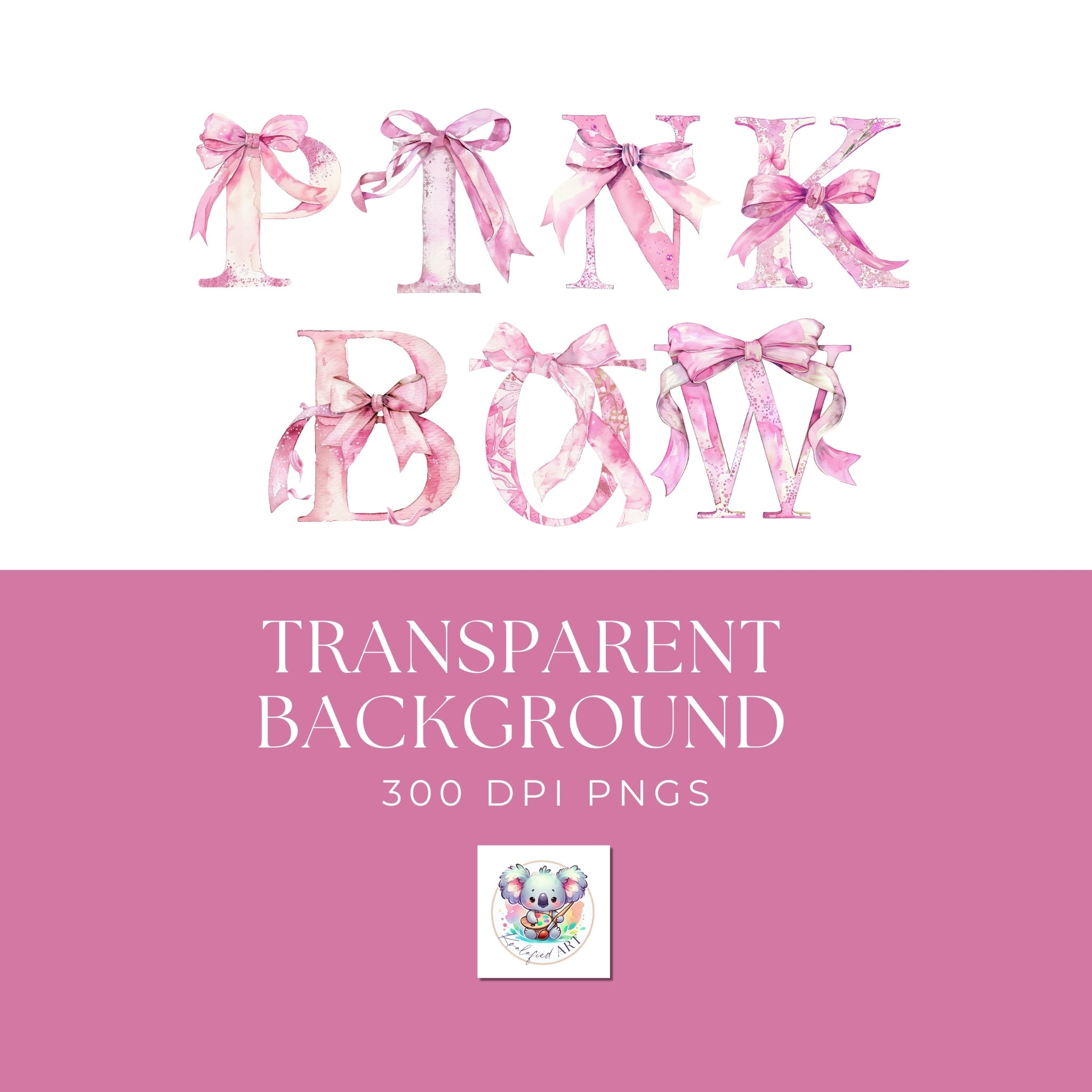 Chic Watercolor Coquette Pink Bow Letter Alphabet Clipart Bundle 26 ...