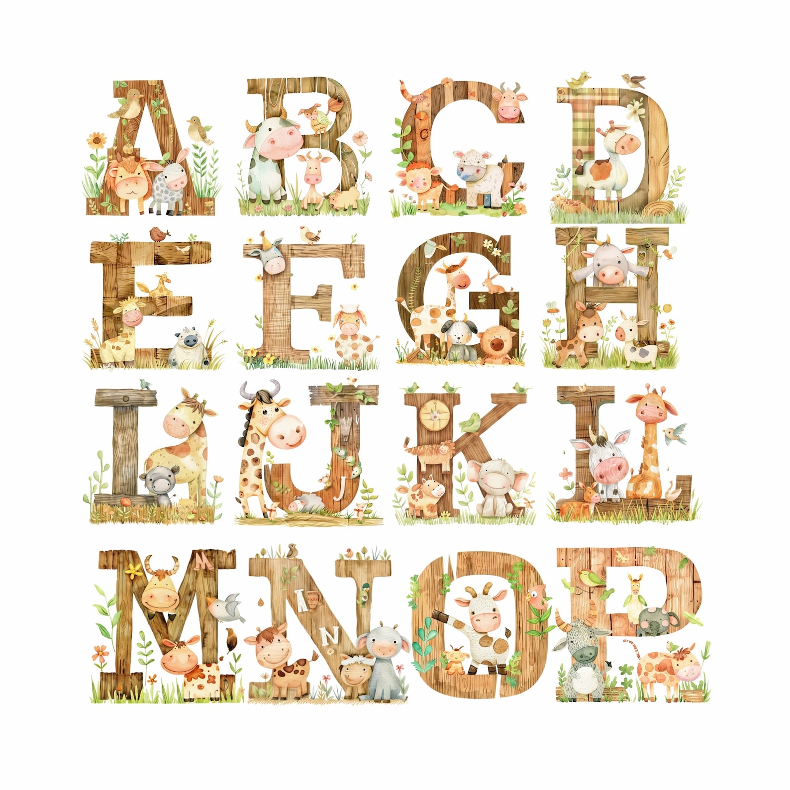 Homestead Letters - Farm Animals Alphabet Clipart - 26 Charming Pngs ...