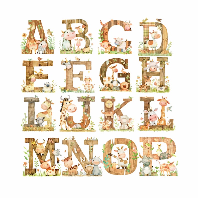 Homestead Letters Farm Animals Alphabet Clipart 26 Charming Pngs for ...