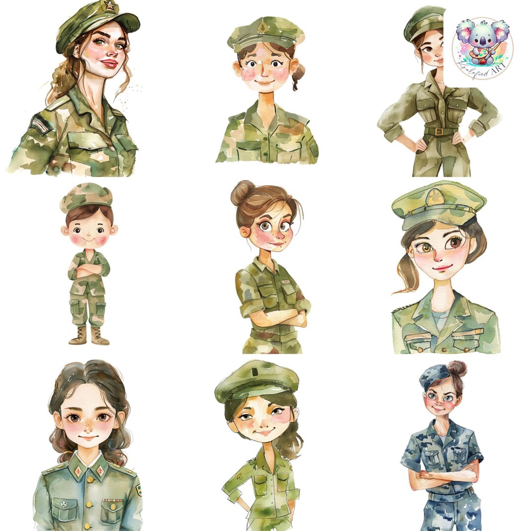 Watercolor Military Woman Clipart: 22 PNG Illustrations (300 DPI) - Etsy